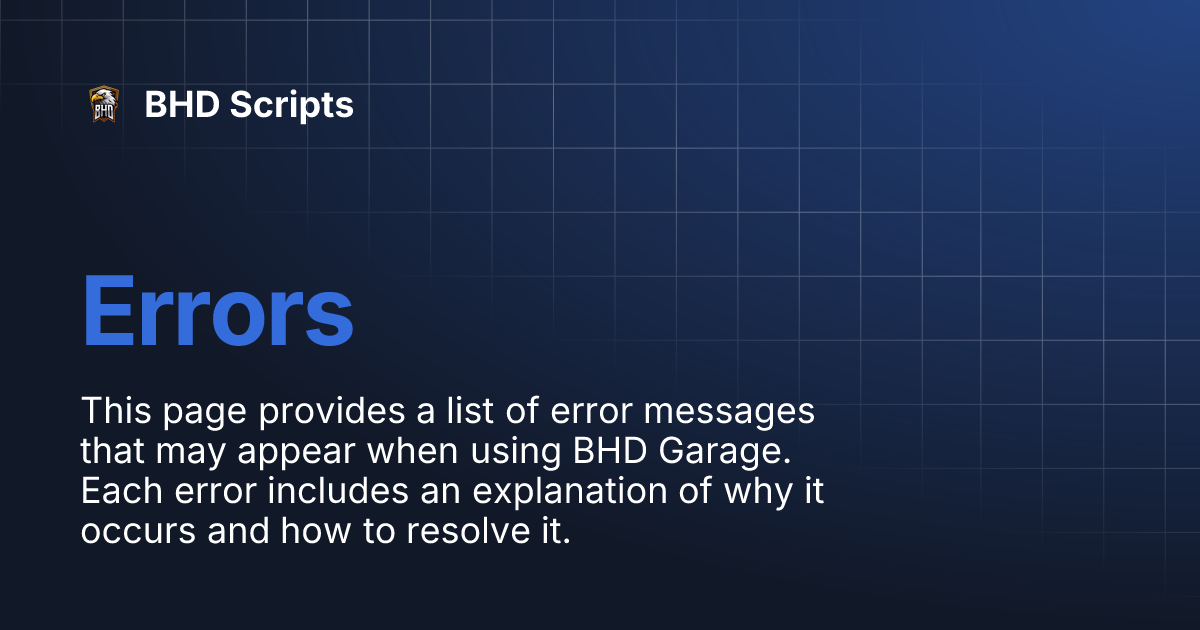 Errors | BHD Scripts